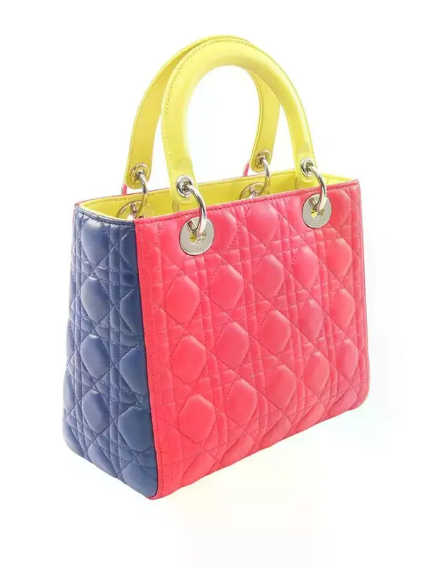Dior 2013 Medium Tricolor Lambskin Cannage Lady Handbag - Pink