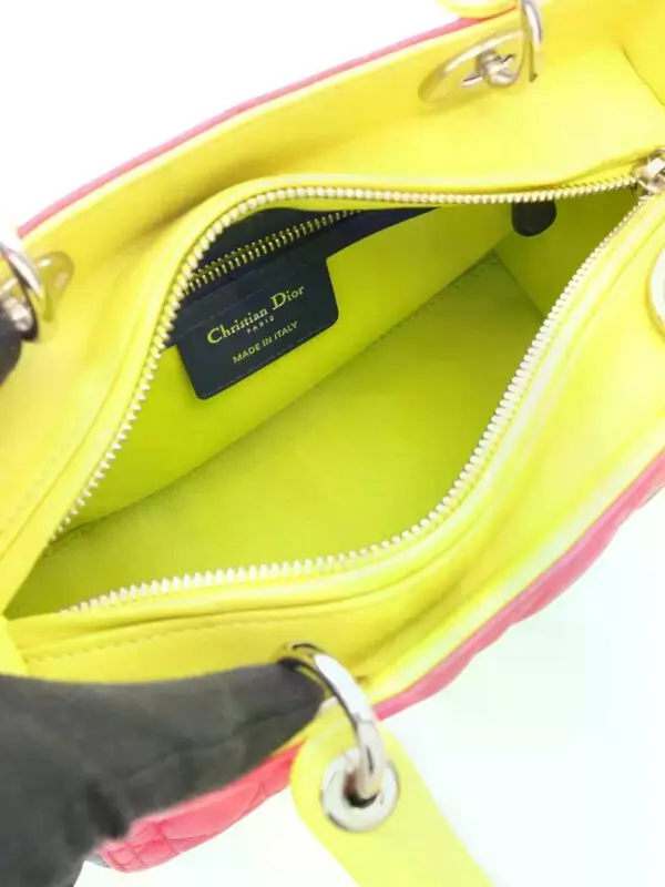 Dior 2013 Medium Tricolor Lambskin Cannage Lady Handbag - Pink