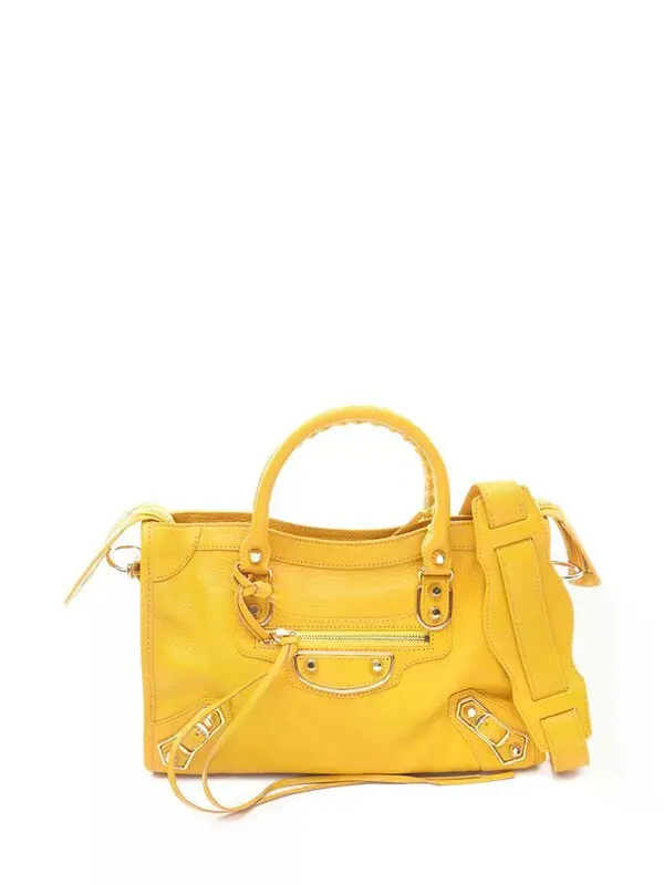 Balenciaga 2010-2026 Small Chevre Motocross Classic Metallic Edge City Satchel - Yellow
