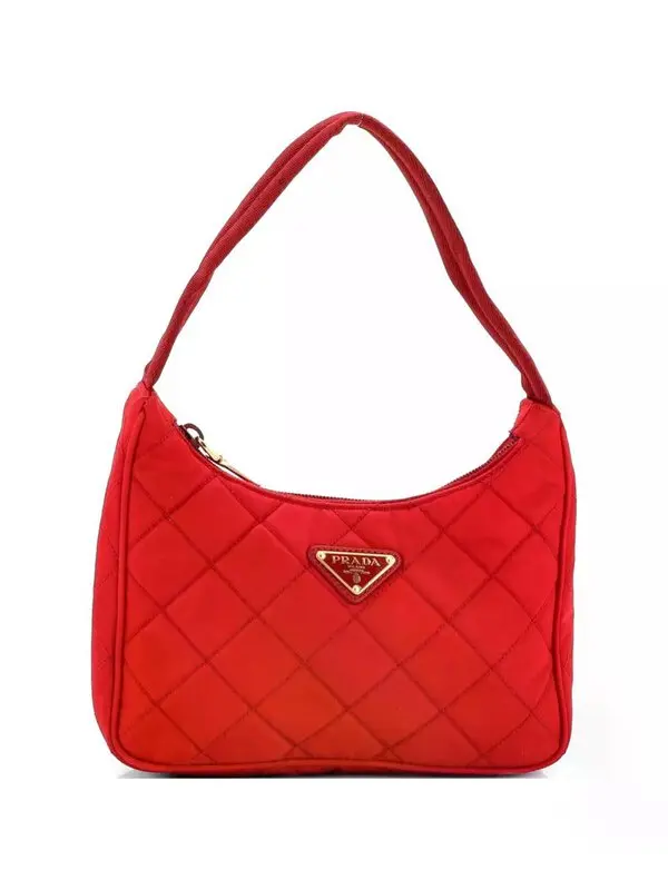 Prada Quilted Tessuto Mini Hobo Bag - Red