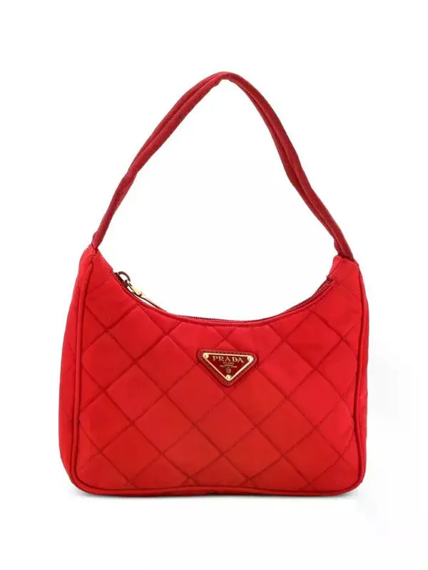 Prada Quilted Tessuto Mini Hobo Bag - Red
