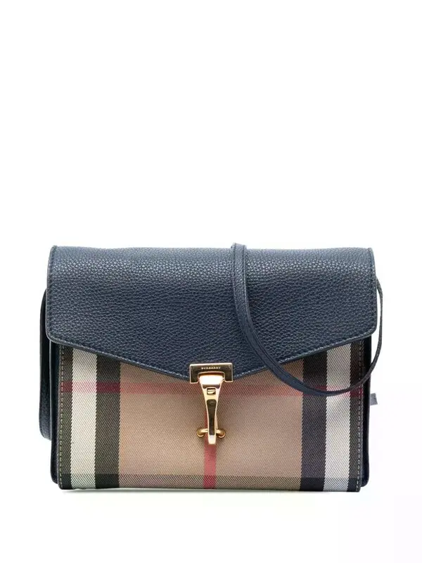 Burberry Small Leather And House Check Canvas Derby Macken Crossbody Bag - Blue