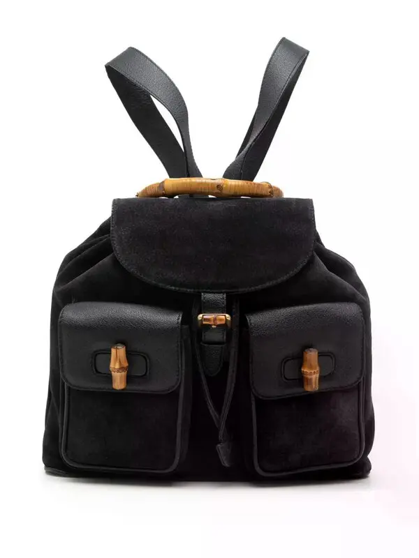 Gucci 20th Century Suede Bamboo Backpack - Black