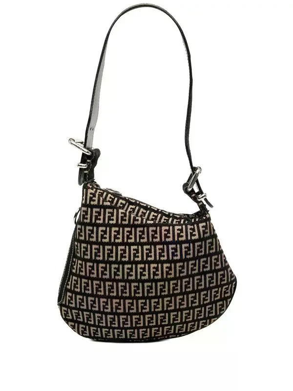 Fendi Zucchino Canvas Oyster Shoulder Bag - Black