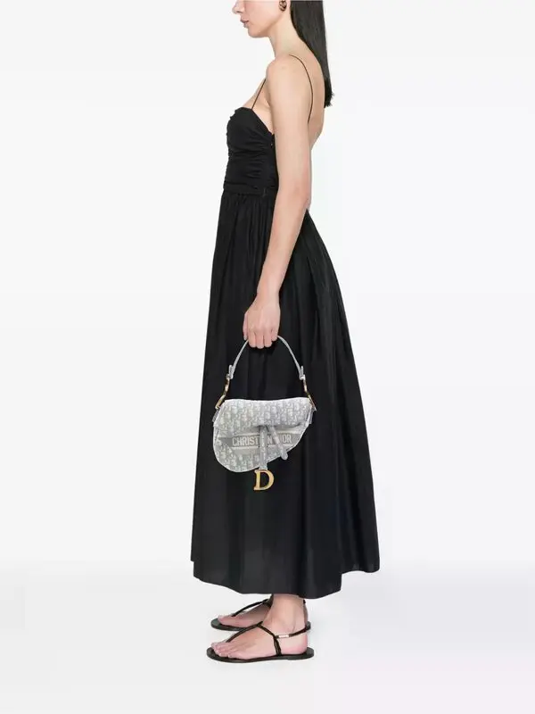 Dior Oblique Embroidered Canvas Saddle Bag - Grey