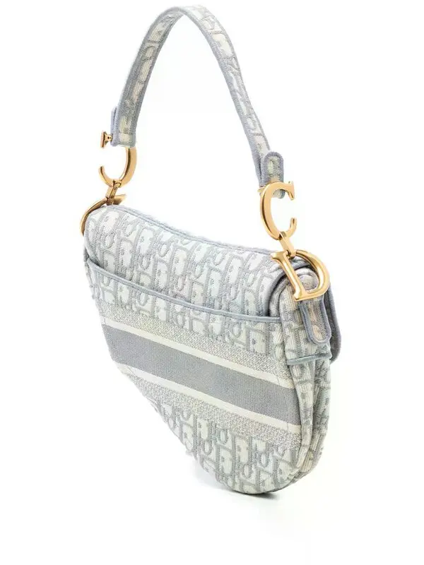 Dior Oblique Embroidered Canvas Saddle Bag - Grey
