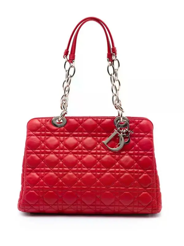 Dior 2014 Medium Lambskin Cannage Lady Soft Shopping Tote Bag - Red