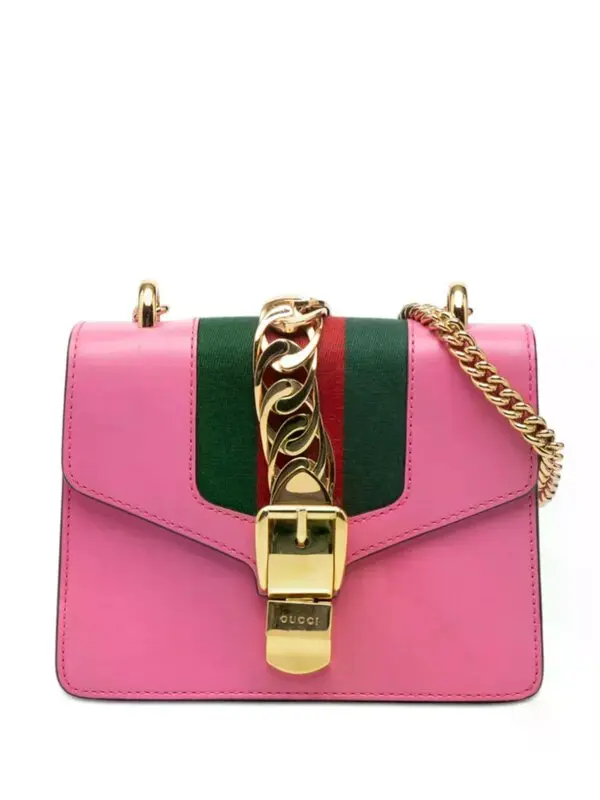 Gucci 2016-2026 Mini Calfskin Web Sylvie Crossbody Bag - Pink