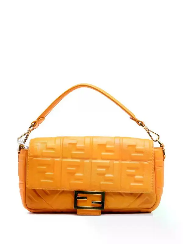 Fendi 2010-2025 Zucca Embossed Leather Baguette Satchel - Orange