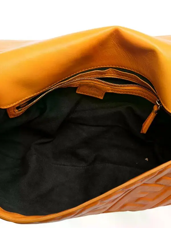 Fendi 2010-2025 Zucca Embossed Leather Baguette Satchel - Orange