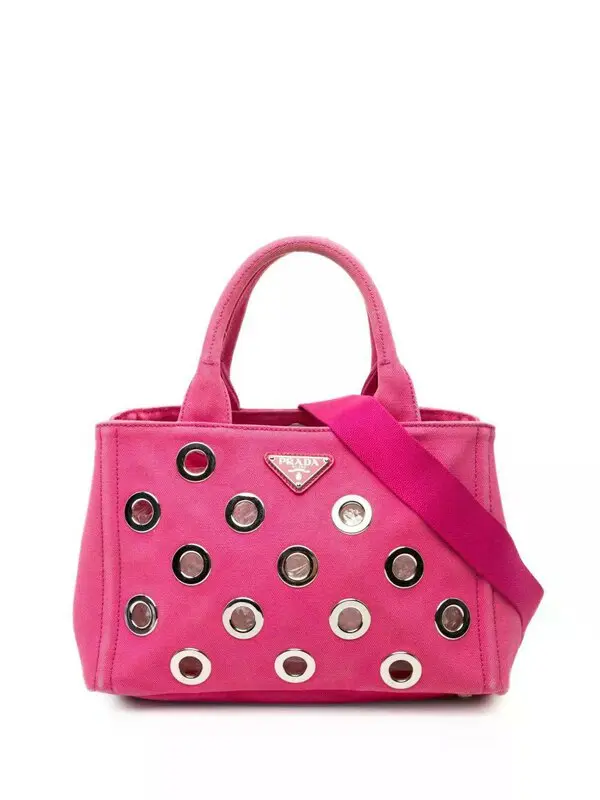 Prada Canvas Canapa Grommet Satchel - Pink
