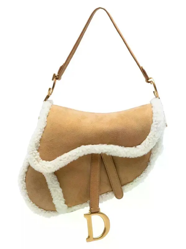 Dior 2020 Shearling Suede Saddle Bag - Brown