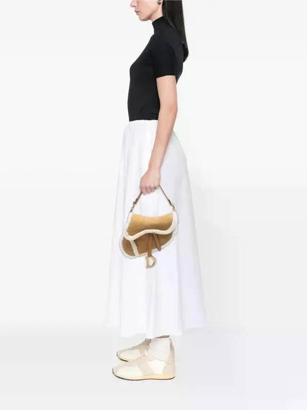 Dior 2020 Shearling Suede Saddle Bag - Brown