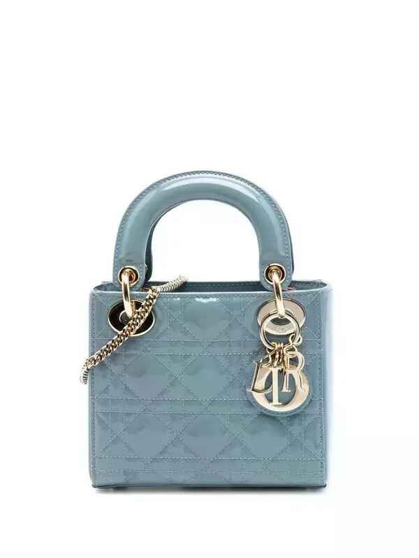 Dior 2022 Mini Patent Cannage Lady Satchel - Blue