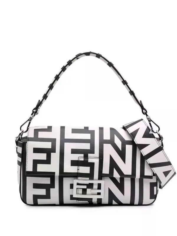 Fendi Logo Print Baguette Satchel - White