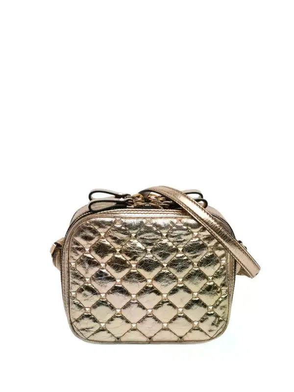 Valentino Garavani Metallic Wrinkled Lambskin Rockstud Spike Camera Bag - Gold