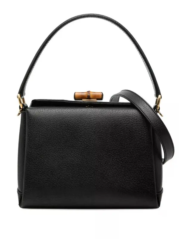 Gucci 20th Century Grained Calfskin Bamboo Satchel - Black