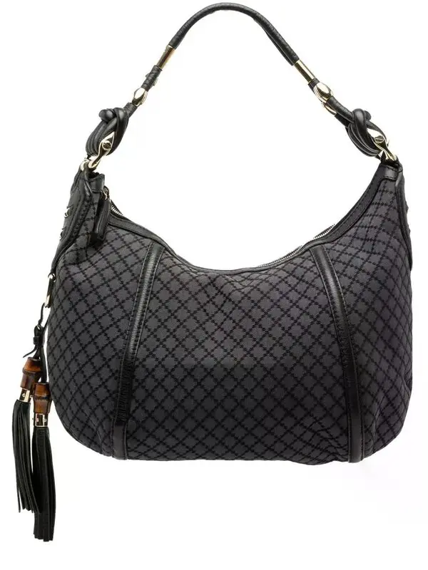 Gucci 2016-2026 Medium Diamante Canvas Techno Horsebit Hobo Bag - Grey