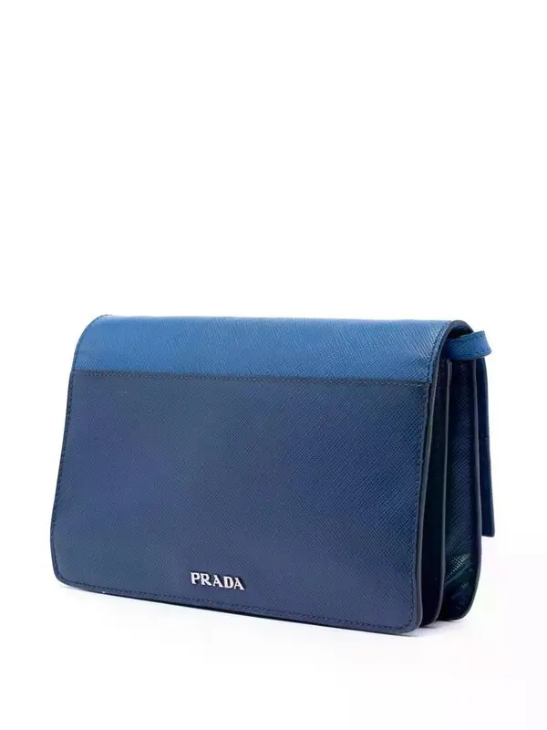 Prada Saffiano Leather Wallet On Strap Crossbody Bag - Blue