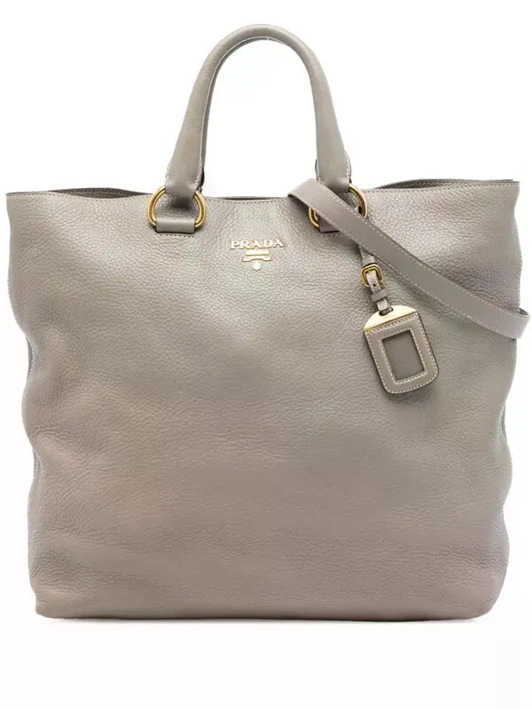 Prada Vitello Daino Open Convertible Tote Satchel - Grey