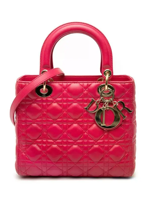 Dior 2013 Medium Lambskin Cannage Lady Satchel - Pink