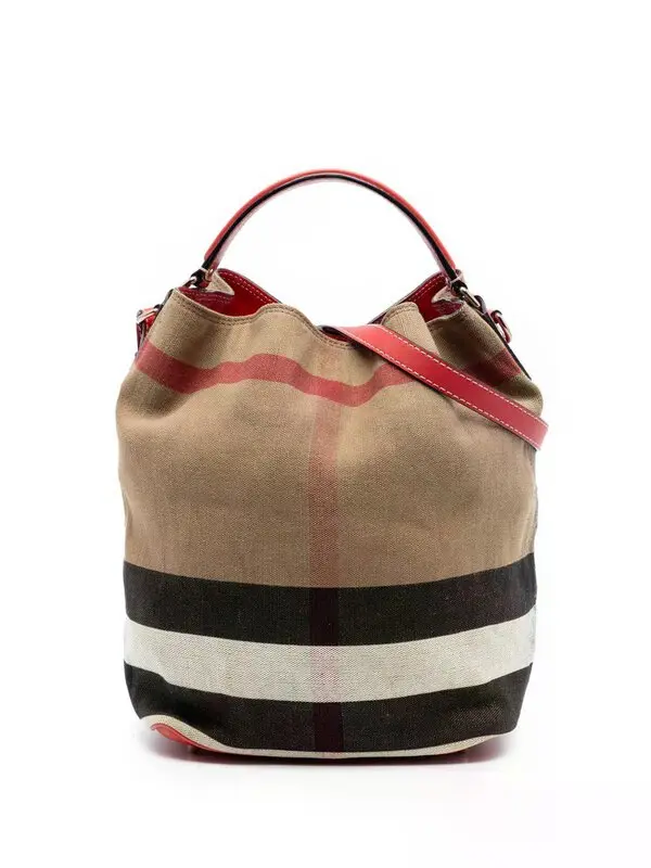 Burberry Mega Check Ashby Bucket Bag - Brown