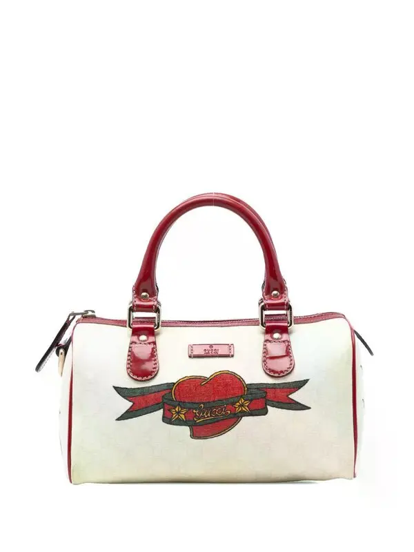 Gucci Small Gg Supreme Joy Tattoo Heart Boston Bag - White