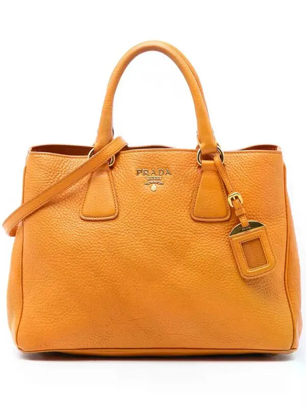 Prada Vitello Daino Open Convertible Tote Satchel - Orange