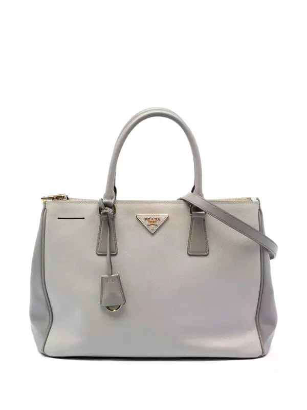 Prada Medium Saffiano Lux Galleria Double Zip Satchel - Grey