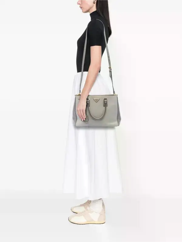 Prada Medium Saffiano Lux Galleria Double Zip Satchel - Grey