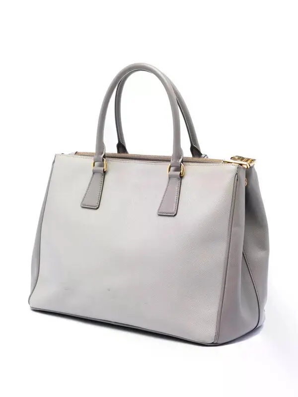 Prada Medium Saffiano Lux Galleria Double Zip Satchel - Grey