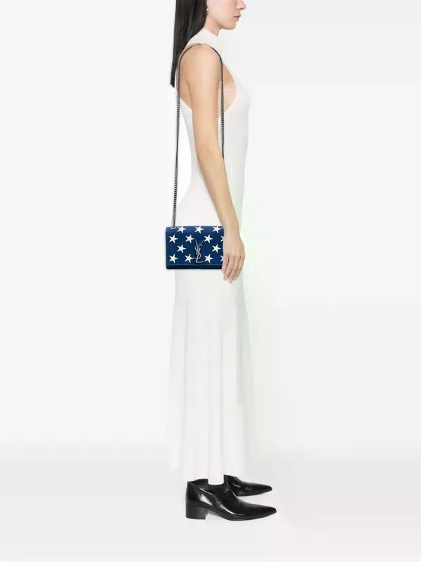 Saint Laurent 2018 Small Star Embroidered Monogram Kate Crossbody Bag - Blue