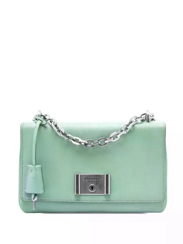 Prada Saffiano Lux Chain Lock Flap Crossbody Bag - Green