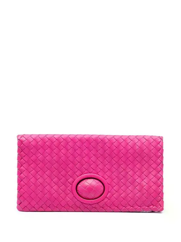 Bottega Veneta Nappa Intrecciato Turn Lock Clutch Bag - Pink