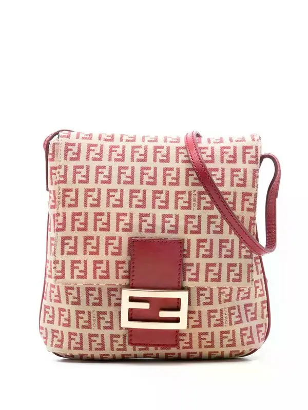 Fendi 2000-2010 Zucchino Canvas Flap Crossbody Bag - Red