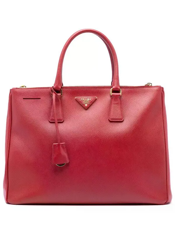 Prada 2010-2026 Large Saffiano Lux Galleria Double Zip Satchel - Red