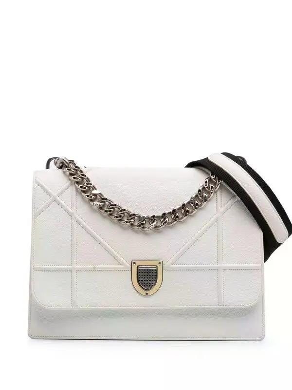 Dior 2016 Large Grained Calfskin Diorama Satchel - White