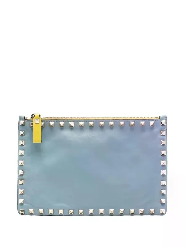Valentino Garavani 2000-2017 Bicolor Leather Rockstud Clutch Bag - Blue