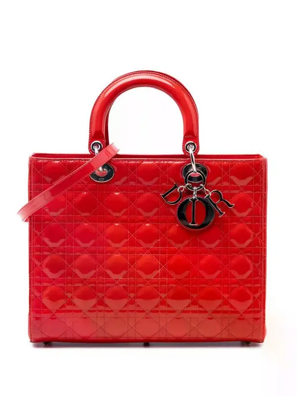 Dior 2010 Large Patent Cannage Lady Satchel - Red
