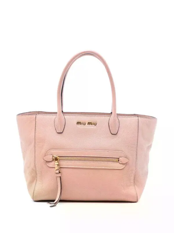 Miu Miu 2012-2014 Goatskin Madras Front Pocket Satchel - Pink