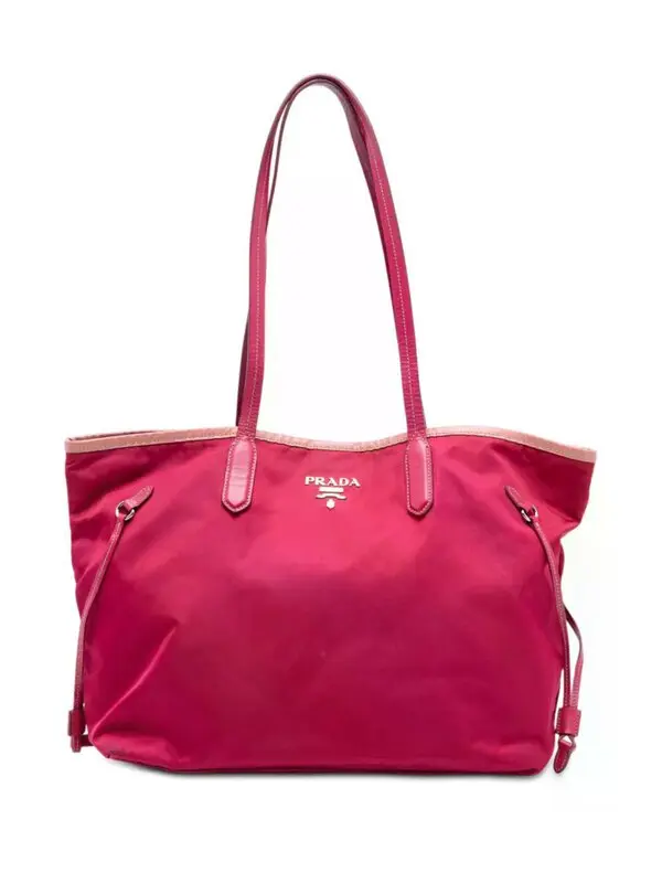 Prada 2013-2025 Saffiano Trimmed Tessuto Open Convertible Tote Satchel - Pink