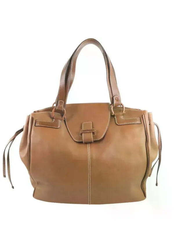 FERRAGAMO Leather Gancini Tote Bag - Brown