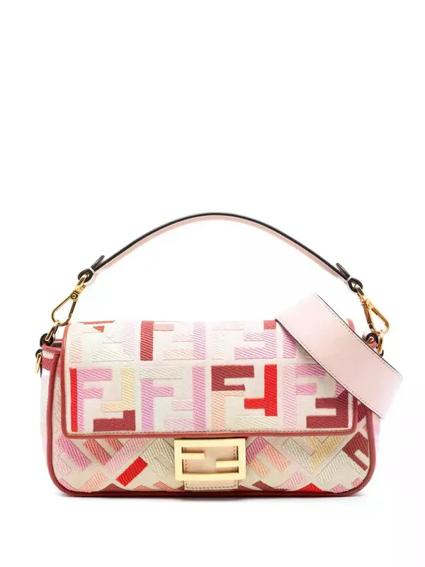Fendi Zucca Embroidered Canvas Baguette Satchel - Pink