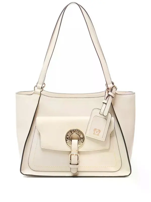 Moschino Circular-buckle Flap Bag - Neutrals