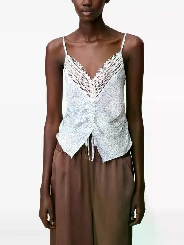 Claudie Pierlot Lace-trimmed Printed Satin Camisole