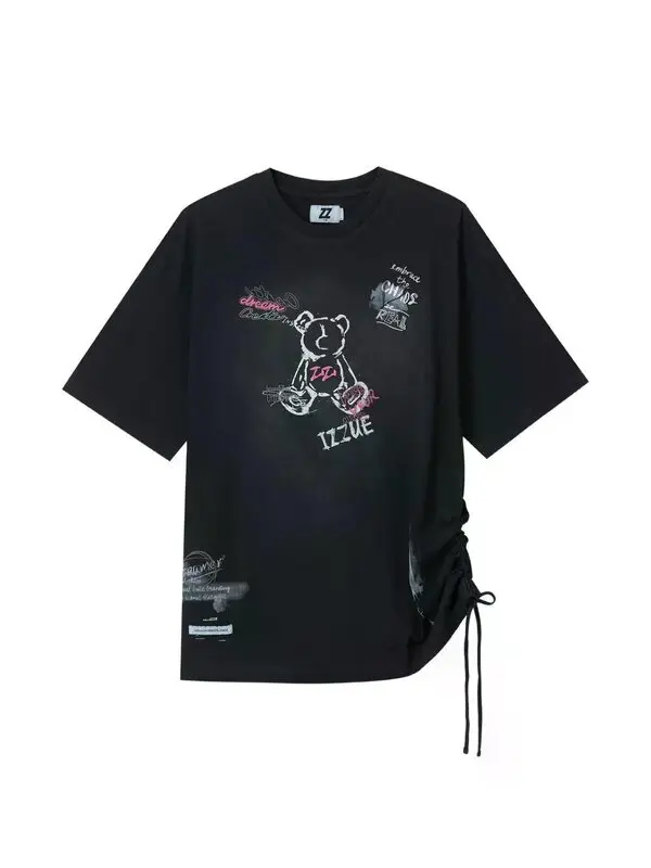 Izzue Graphic-print T-shirt With Drawstring Detail - Black