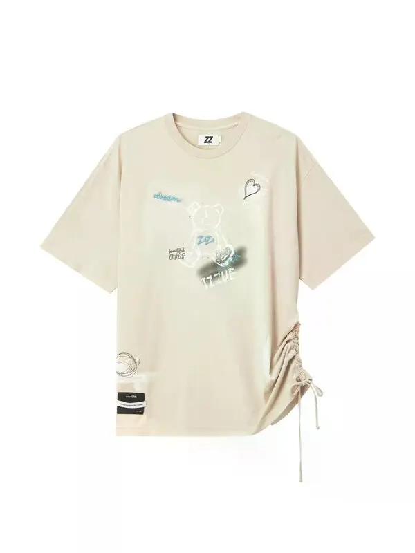 Izzue Graphic-print T-shirt With Drawstring - Neutrals
