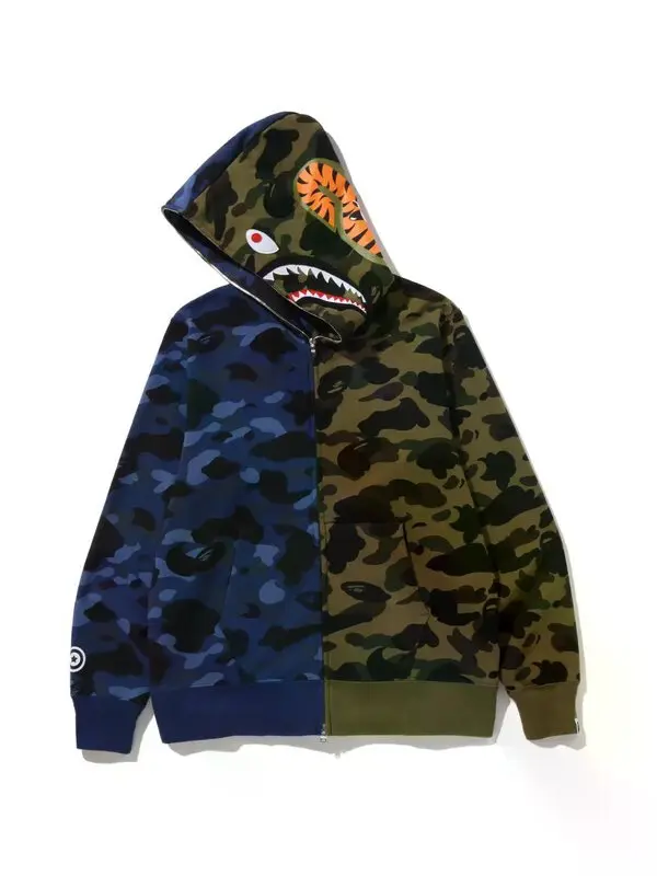 A BATHING APE Split Camo Shark Full-zip Hoodie - Blue