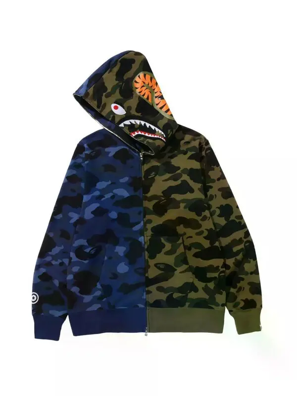 A BATHING APE Split Camo Shark Full-zip Hoodie - Blue