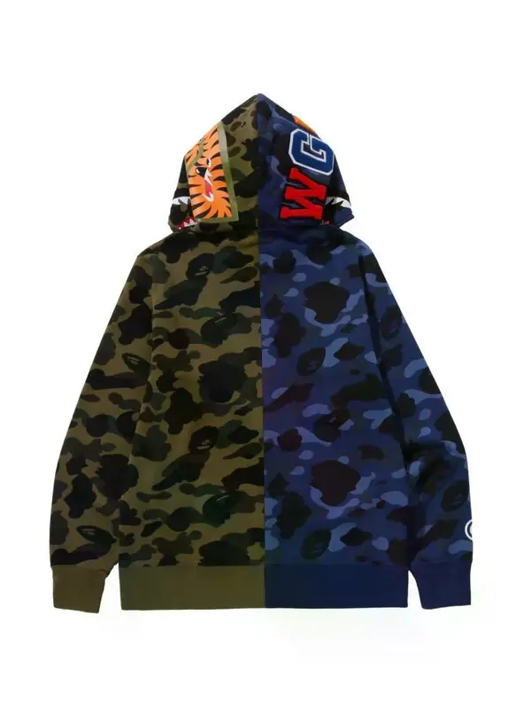 A BATHING APE Split Camo Shark Full-zip Hoodie - Blue